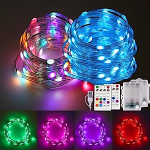 Color Changing Fairy Lights LED String Lights with Remote, 16.4FT 2 Pack Twinkle Lights USB Plug or Battery Powered, Outdoor Waterproof Christmas Decorations for Bedroom Wedding Party Indoor…