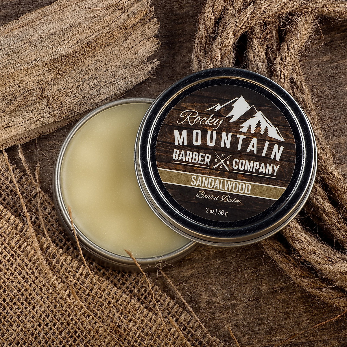 Beard Balm – Sandalwood Blend - Rocky Mountain Barber – with Nutrient Rich Bees Wax, Jojoba, Shea Butter, Coconut Oil – Contains Real Sandalwood Essential Oil