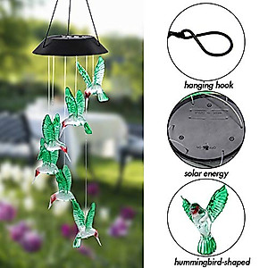 MorTime 2 PACK Solar Hummingbird Wind Chime, Color Changing Mobile LED Solar Wind Chime Outdoor Mobile Hanging Patio Light, Porch, Deck, Garden Decor