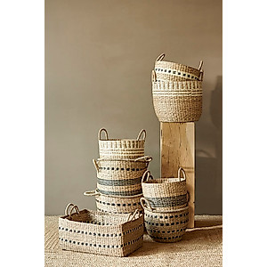 Room Copenhagen Vita 3-Piece Round Basket Set, Natural/Cream/Black