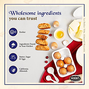 Nonni's La Dolce Vita Almond Biscotti - 2 Tubs - 34oz of Biscotti Italian Cookies - Italian Biscotti Cookies - Biscotti Jar - Biscotti Packed w/California Whole Almonds - Perfect w/Coffee - Kosher