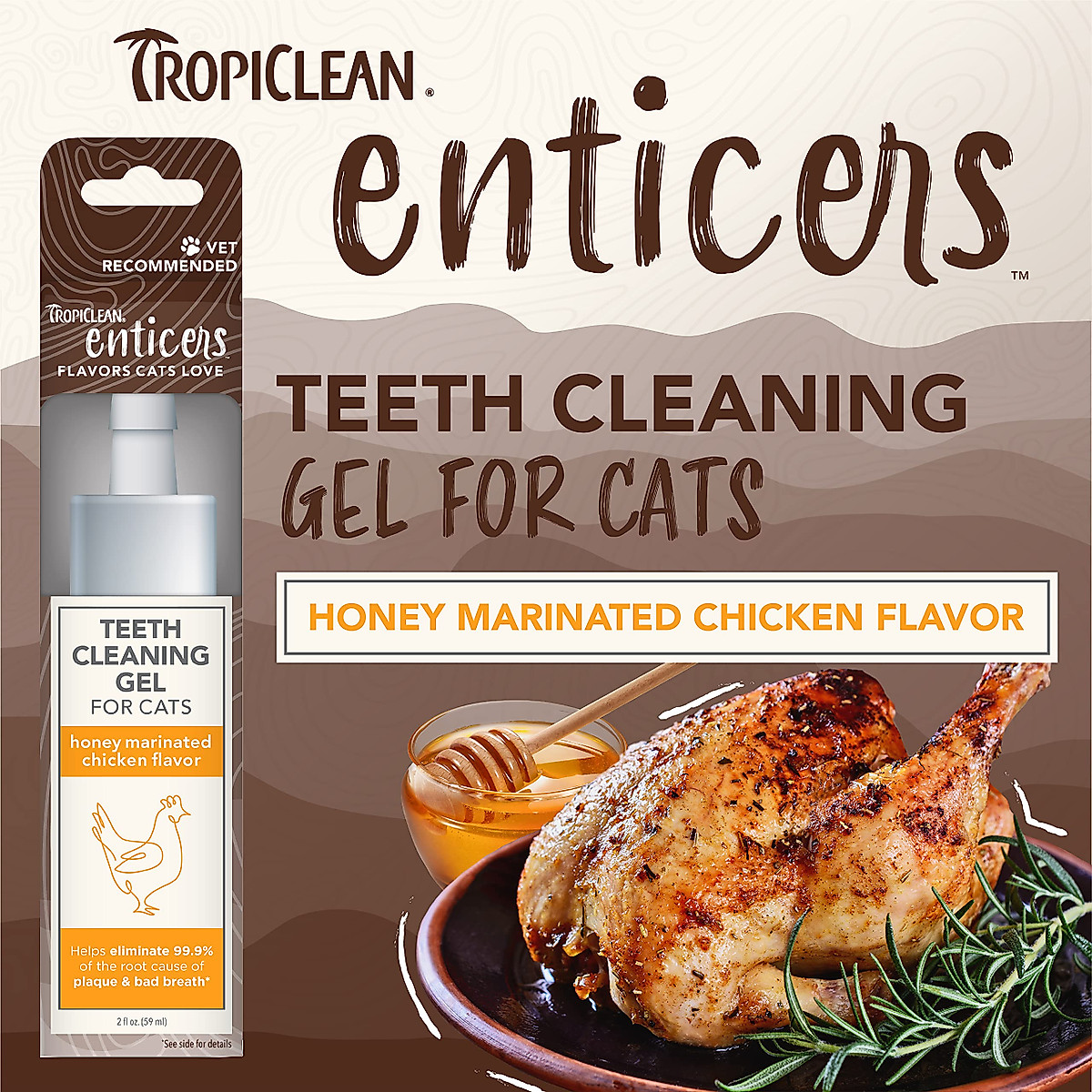 TropiClean Enticers Cat Teeth Cleaning Treat Gel | Honey Chicken Flavored Cat Toothpaste Alternative | 2 oz