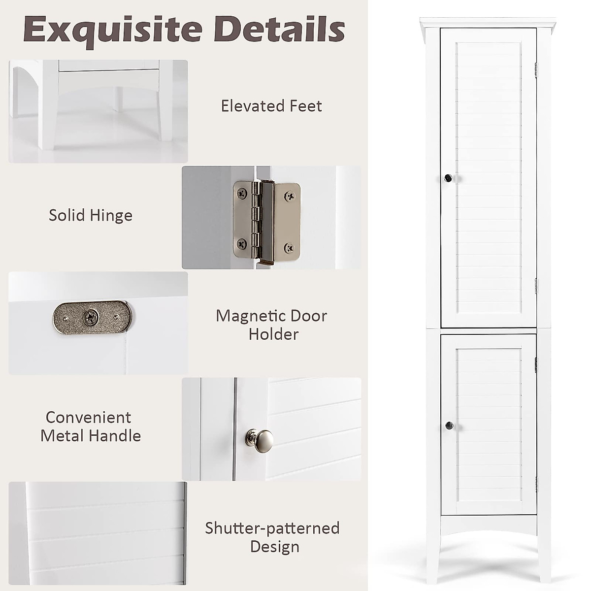 Giantex Storage Cabinet Bathroom High Cabinet with 5 Tier Storage Shelves, Freestanding Slim Cabinet, Tall Organizer for Kitchen, Living Room, Linen Tower Narrow Floor Cabinet (White)