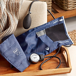 McKesson Basic Pocket Aneroid Sphygmomanometer - Blood Pressure Gauge and Cuff, 2 Tubes, for Adults, Navy Blue - Large Cuff, 34 cm to 50 cm, 21.6 in Long Tubes, 1 Count