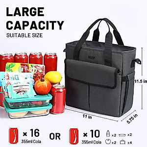 MIER Insulated Lunch Bag for Women Mens Adults Large Lunch Tote Bags Lunch Box Cooler for Work Picnic Beach with Shoulder Strap, Water Bottle Holder, Dark Grey