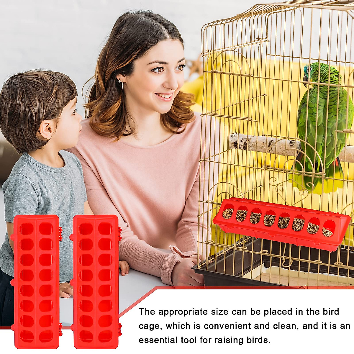 4 Plastic Flip Top Bird Small Poultry Feeder for Pigeon Chicken Feeder Small Poultry Feeder Drinker Duckling Quail Feeder No Mess No Waste Multihole Birds Feeding Dish Dispenser (Red)