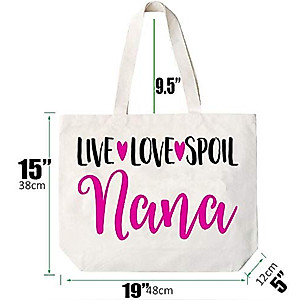 COCOVICI Nana Tote Bag | Grandma Gifts | Nana Gifts | Nana Christmas Gift | Christmas Gift from Grandkids (Live Love Spoil Pink/Black Font)