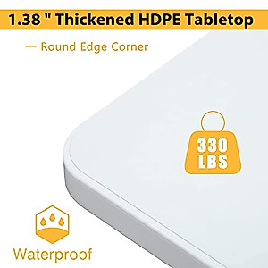 SKOK Folding Table 4 Foot Adjustable Height, Plastic Foldable Table Portable with Carry Handle, Utility Commercial Craft Card Table with Heavy Duty Frame for Picnic, Dining and Events, White