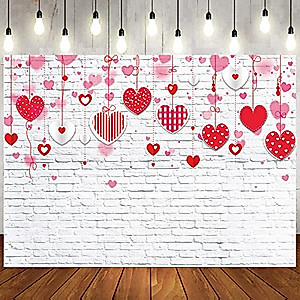 LTLYH 8x6ft Valentine's Day Backdrop White Brick Wall Red Hearts Photography Background Valentine's Day Wedding Bridal Shower Birthday Party Decor Banner Portrait 088