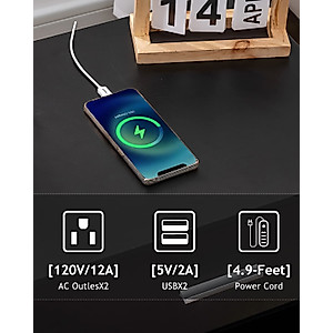 WEENFON Night Stands, LED nightstand with Charging Station, Bedside Table with 2 Wider and Deeper Drawers, Nightstand, Modern Design, End Side Table, Black