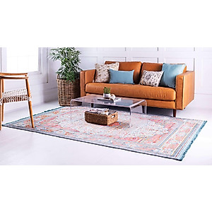 Unique Loom Baracoa Collection Area Rug - Malecon (5' 5" x 8' Rectangle, Light Blue/ Orange)