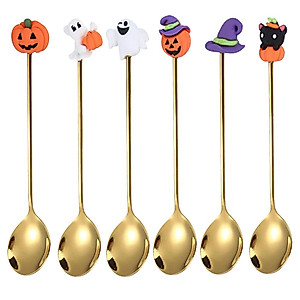 Spoons 6PCS Halloween Coffee Spoons, Stainless Steel Spoons Dessert Spoons Teaspoons for Home Kitchen Party (Golden) Serving Utensils
