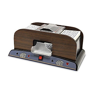 2 Deck Automatic Deck Shuffler - Deluxe Electric Wooden Playing Card Machine - Classic Casino Dealer Equipment & Tabletop Gaming Accessories - Bicycle, Magic The Gathering, Yugioh TCG
