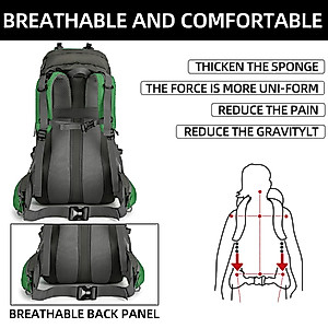 FreeKnight 60L Waterproof Lightweight Hiking Backpack Outdoor Sport Daypack with Rain Cover Camping Travel Bag for Climbing Fishing Men Women, Green