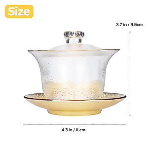 Happyyami Crystal Gaiwan Chinese Japanese Glass Gaiwan Traditional Tea Cup Comprised of Cup and Saucer Lid Tureen for Kung Fu Tea Accessories