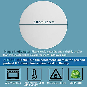 Baking Parchment Circles, Set of 100, 9 Inch Non Stick Round Parchment Paper for Springform Cake Tin, Toaster Oven, Microwave and so on