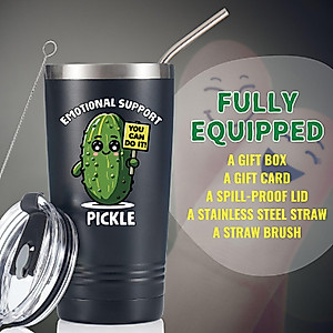 Onebttl Pickle Gifts, Emotional Support Pickle, 20 oz Travel Tumbler with Lid and Straw, Best Gifts for Women/Men on Christmas/Birthday, Gift Box Included