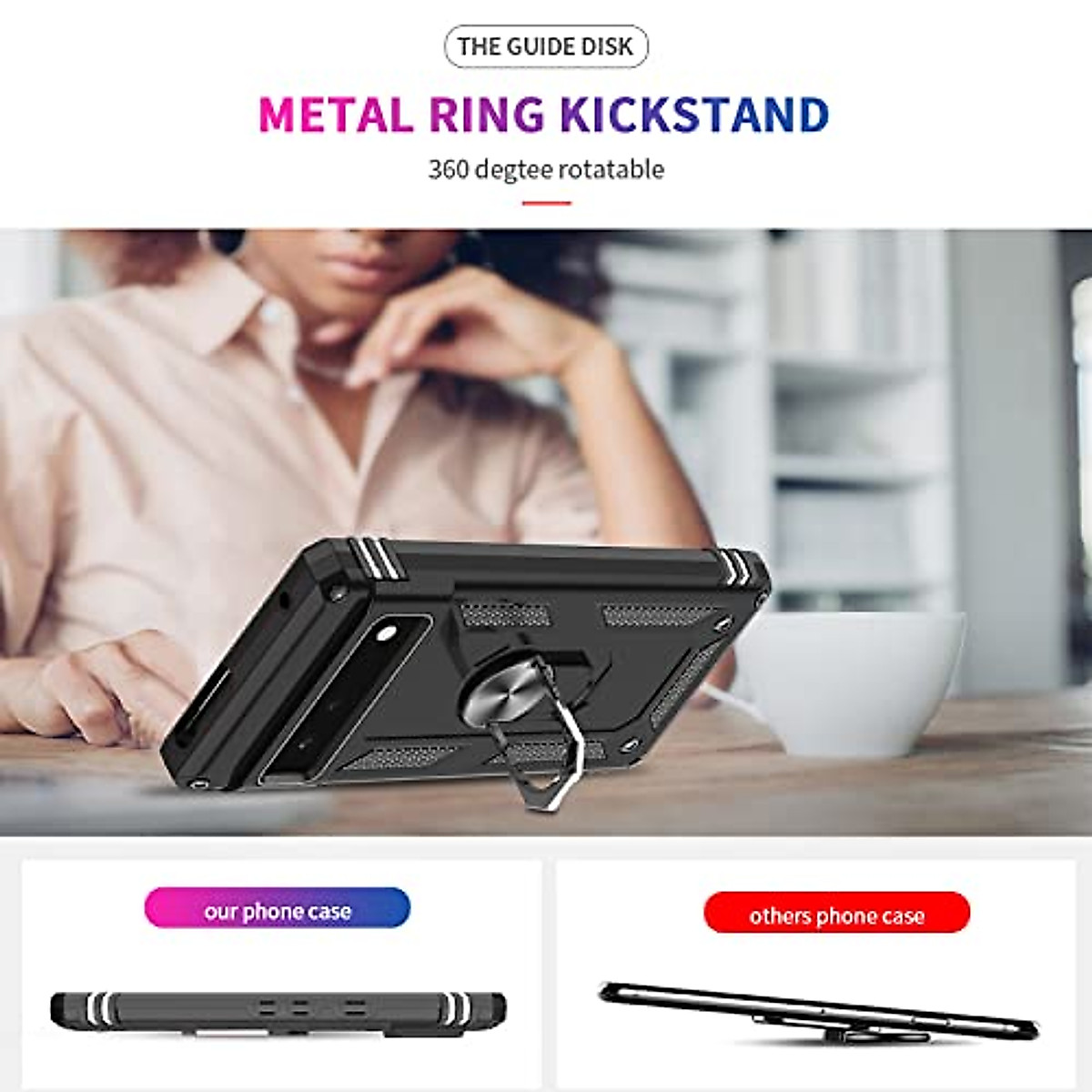 LeYi Pixel 7 Case, Google Pixel 7 Case, Military Grade Shockproof Heavy Duty Full Body Stand Protective Cell Phone Cover, Built in Ring Holder for Pixel 7 Black