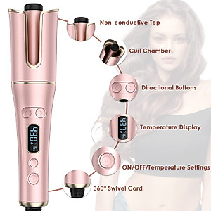 Automatic Curling Iron, Auto Hair Curler Wand with Large Rotating Barrel & 4 Temps & 3 Timers, Large Display Curling Iron with Dual Voltage, Auto Shut-Off, Fast Heating for Hair Styling