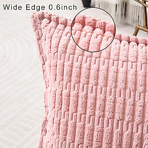 Set of 2 Decorative Throw Pillow Covers 18x18 Inch for Living Room Couch Bed Sofa, Boho Striped Corduroy Square Cushion Case Farmhouse Home Decor, Pink