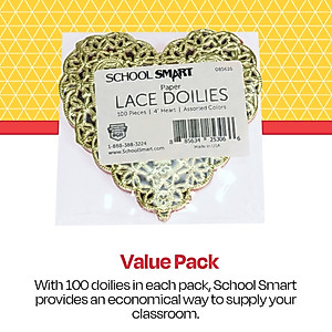 School Smart Heart Shaped Paper Lace Doilies - 4 inch - Pack of 100 - Assorted Colors