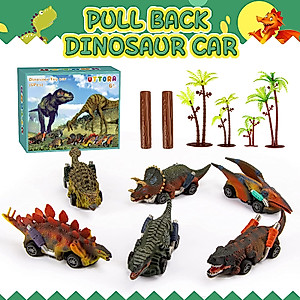 Kizmyee Dinosaur Toy Pull Back Cars, 6 Pack Dino Toys for 6 Year Old Boys and Toddlers, Boy Toys Age 6 and Up, Pull Back Toy Cars