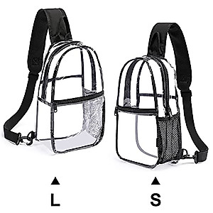 Clear Sling Bag Stadium Approved, Heavy Duty Small Clear Backpack, Clear Crossbody Bag (Black 1)