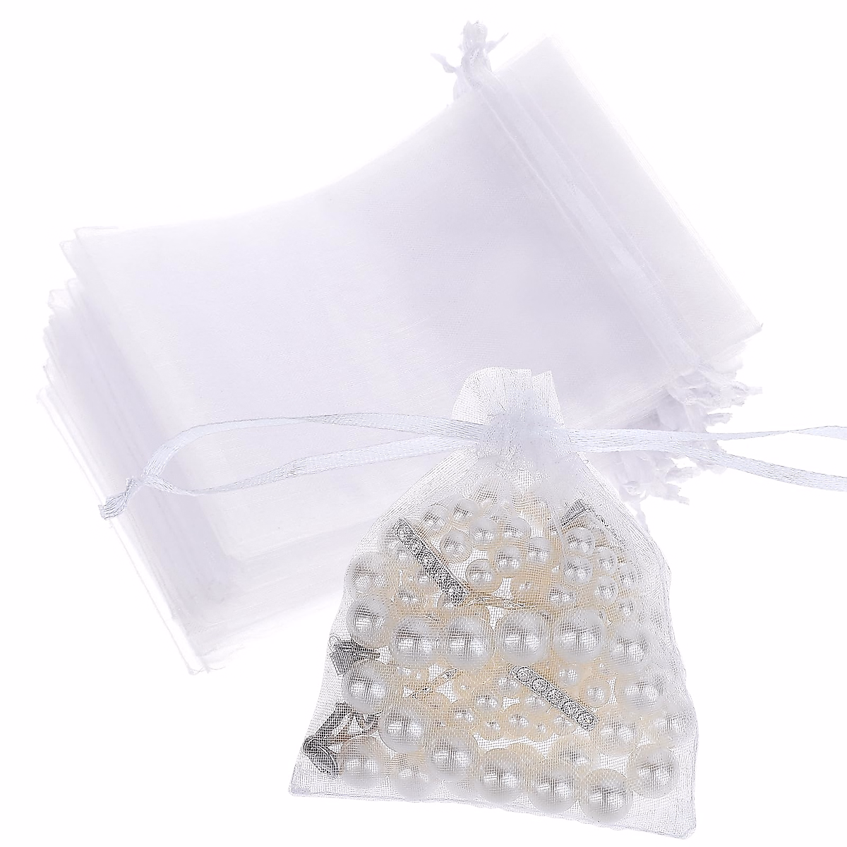 KALIONE 50 Pcs Organza Bags, Mini Jewelry Bags Drawstring Gift Bags Mesh Gift Pouches Wedding Favor Bags Mesh Pouch Gift Bags Drawstring Bags For Jewelry Candy Party Favors Wedding Birthday