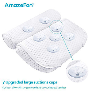 AmazeFan Bath Pillow, Bathtub Spa Pillow with 4D Air Mesh Technology and 7 Suction Cups, Helps Support Head, Back, Shoulder and Neck, Fits All Bathtub, Hot Tub and Home Spa [US. Patent Design]