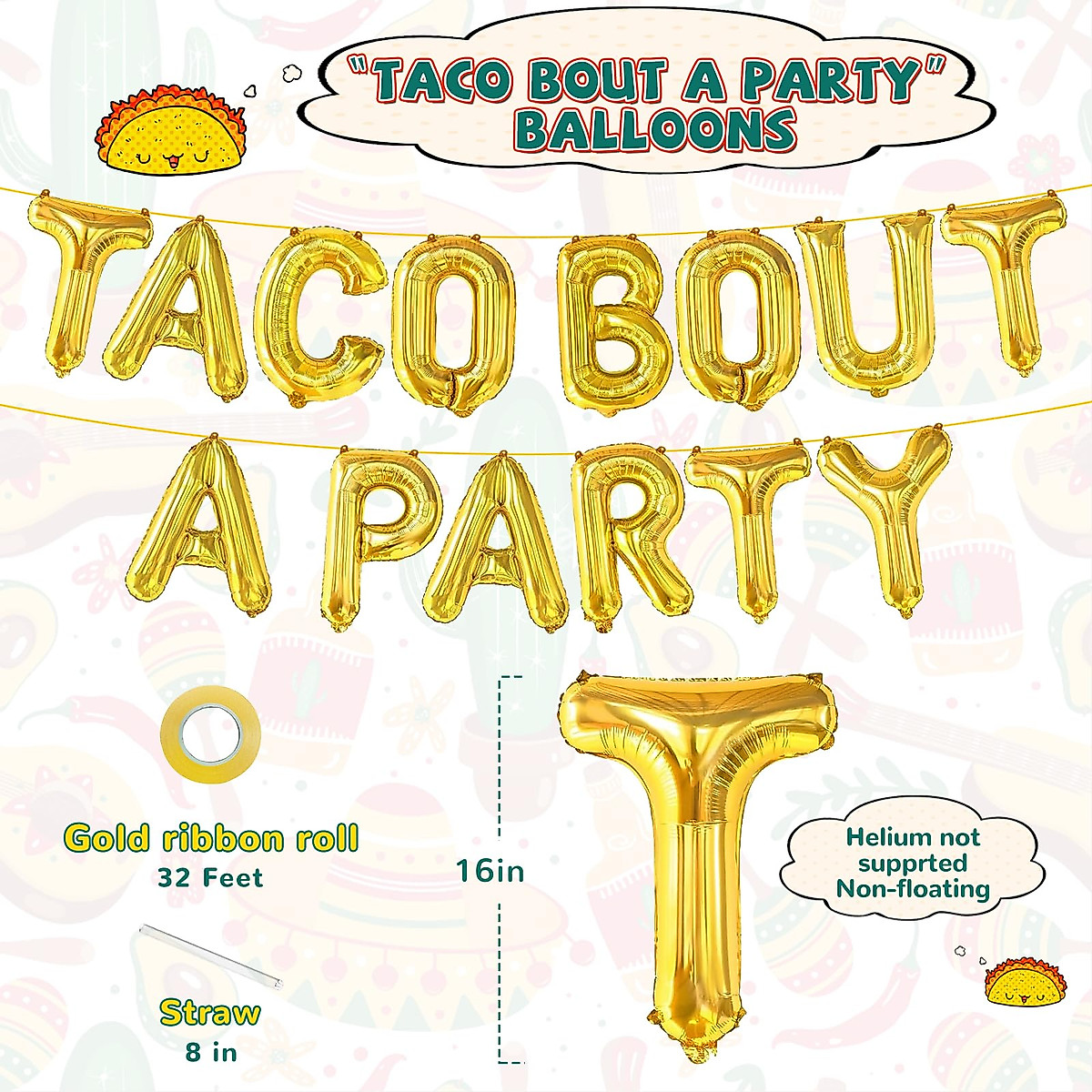 Big Taco Party Decorations Set, 24Pcs Fiesta Party Decorations, Taco Bout A Party Decorations with Mexican Balloons, Cactus, Taco, Avocado, Sombrero, Donkey Balloons for Cinco De Mayo