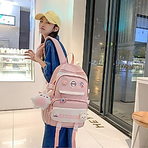 MIFJNF Cute Backpack Kawaii Backpack for School Aesthetic Backpack Kawaii School Supplies Cute Backpacks with Accessories (Pink)
