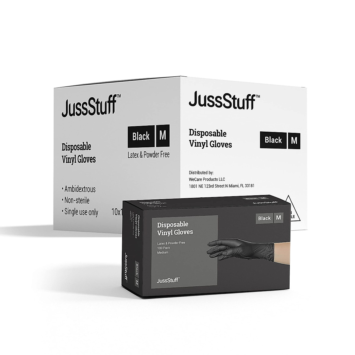 JUSSSTUFF Black Disposable Vinyl Gloves Small, 100 Pack - Powder Free Latex Free Rubber Gloves - Medical, Cooking, and Kitchen Gloves