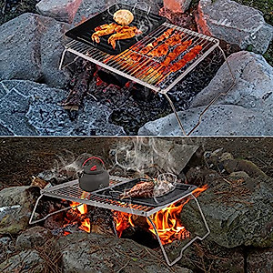REDCAMP Folding Campfire Grill with Grill Plate, Heavy Duty Portable Camping Grill with Carrying Bag
