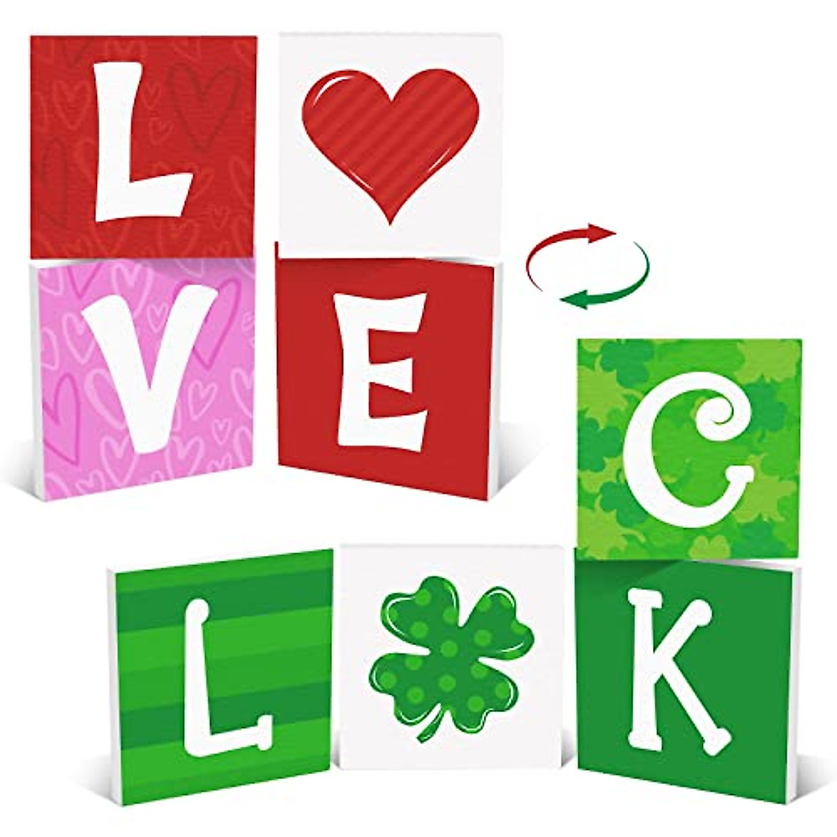 St. Patrick's Day Tiered Tray Decor Reversible Valentine's Day Wooden Sign St Patricks Decorations Lucky Shamrock Love Luck Heart Self-Standing Blocks Table Sign for Kitchen Irish Party Table Decor