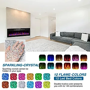 31 Inch Electric Fireplace Recessed and Wall Mounted, Fireplace Heater and Linear Fireplace, Ultra-Thin Electric Fireplace, Low Noise, with Timer, Remote Control, Adjustable 12 Flame Color, 750/1500W