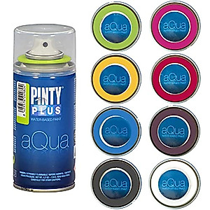 Pintyplus Aqua Spray Paint - Art Set of 8 Water Based 4.2oz Mini Spray Paint Cans. Ultra Matte Finish. Perfect For Arts & Crafts. Spray Paint Set Works on Plastic, Metal, Wood, Cardboard