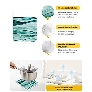 Teal Ombre Pot Holders for Kitchen Heat Insulation, Watercolor Modern Turquoise Abstract Art Aesthetics Potholders Hot Pads with Hanging Loop, Washable Oven Pot Holder Trivet for Cooking Baking 3 Pack