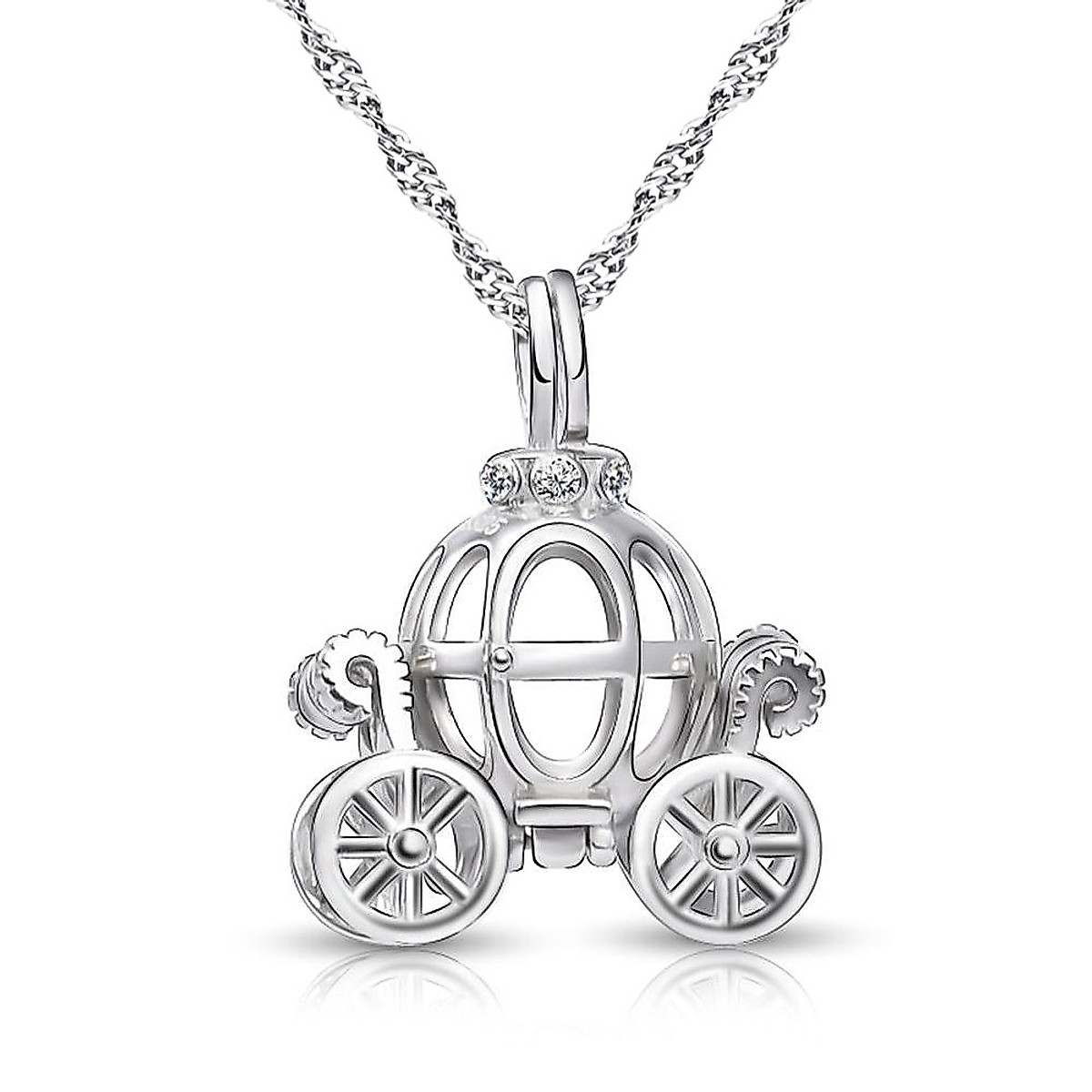 DAOCHONG 925 Sterling Silver Pumpkin Carriage Pendant Necklace,18"