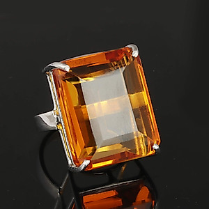 80.00 Ct. Emerald Cut Big Size Yellow Citrine Ring, Party Wear Ring, 925 Sterling Silver Ring