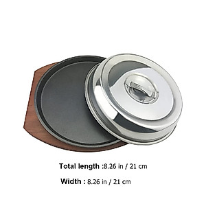 Operitacx 1 Set Western Food Cover Korean Barbecue Dish Sizzling Steak Plate Korean BBQ Grill Pan Metal Steak Plates Pan with Lid Japanese Steak Plate Stove Grill Delicatessen Wood Round