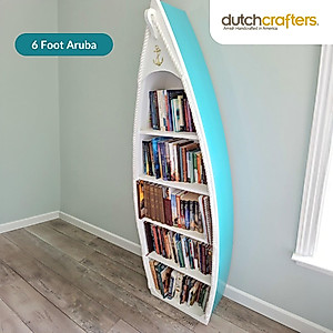 DutchCrafters 4 Foot Small Wooden Coastal Sailboat Bookcase with Four Shelves, Nautical Room Decor, Beach Themed Solid Wood Boat Shaped Book Shelf for Bathroom, Bedroom, Home Decor (Powder Blue)