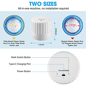 Electric Mason Jar Vacuum Sealer Kit :Cordless Vacuum Sealer Kit for Wide Mouth and Regular Mouth Mason Jars, Jars Sealing Hood with Electric Vacuum Pump and Jar Lids for Food Storage