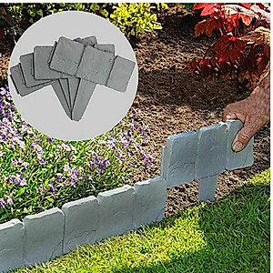 Ruluti 20pcs Flower Bed Decorative Fence Simulation Stone Plastic Garden Edging Border Interlocking Lawn Landscape Stakes, Gray