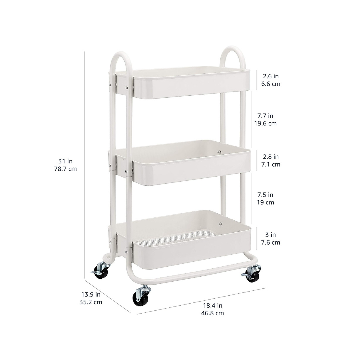 Amazon Basics 3-Tier Rolling Utility or Kitchen Cart - White