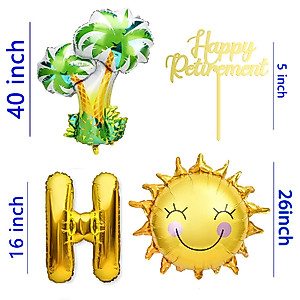 Sunny Beach Theme Retirement Party Decorations - Golden Happy Retirement Balloons & Cake Topper & Coconut Tree Balloons & Sunshine Balloons for Beach Theme Retirement Party Supplies Retired Gift Ideas