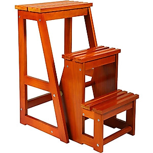 Indoor Climbing Stool,Step Ladder Home Step Stools Stairway Chair Step Stool Small Foot Stools Seats Wooden Ladder Staircase Multifunctional Folding Portable Household Closet Step
