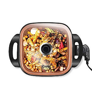 Electric Ceramic Titanium Skillet Jumbo,Deep Dish with Tempered Glass Vented Lid, Non-stick Coating,Convenient Easy Clean Up,12”x 12”