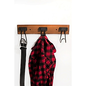 FantasHome 16" Wall Mounted Label Hook Rack with 3 Hooks, Walnut and Soft Iron Finish, for Entryway, Hallway, Bedroom, Bathroom, Walk-in Closet and More - Brown/Black