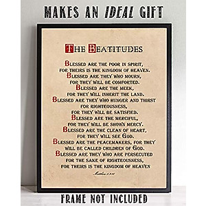 Beatitudes Wall Art Print, 11x14, Matthew 5 Sermon on the Mount Bible Quote, UnFramed Scripture Wall Décor, Christian Prayer Wall Art for Home or Office Decore, Inspirational Verse Poster for Spiritual