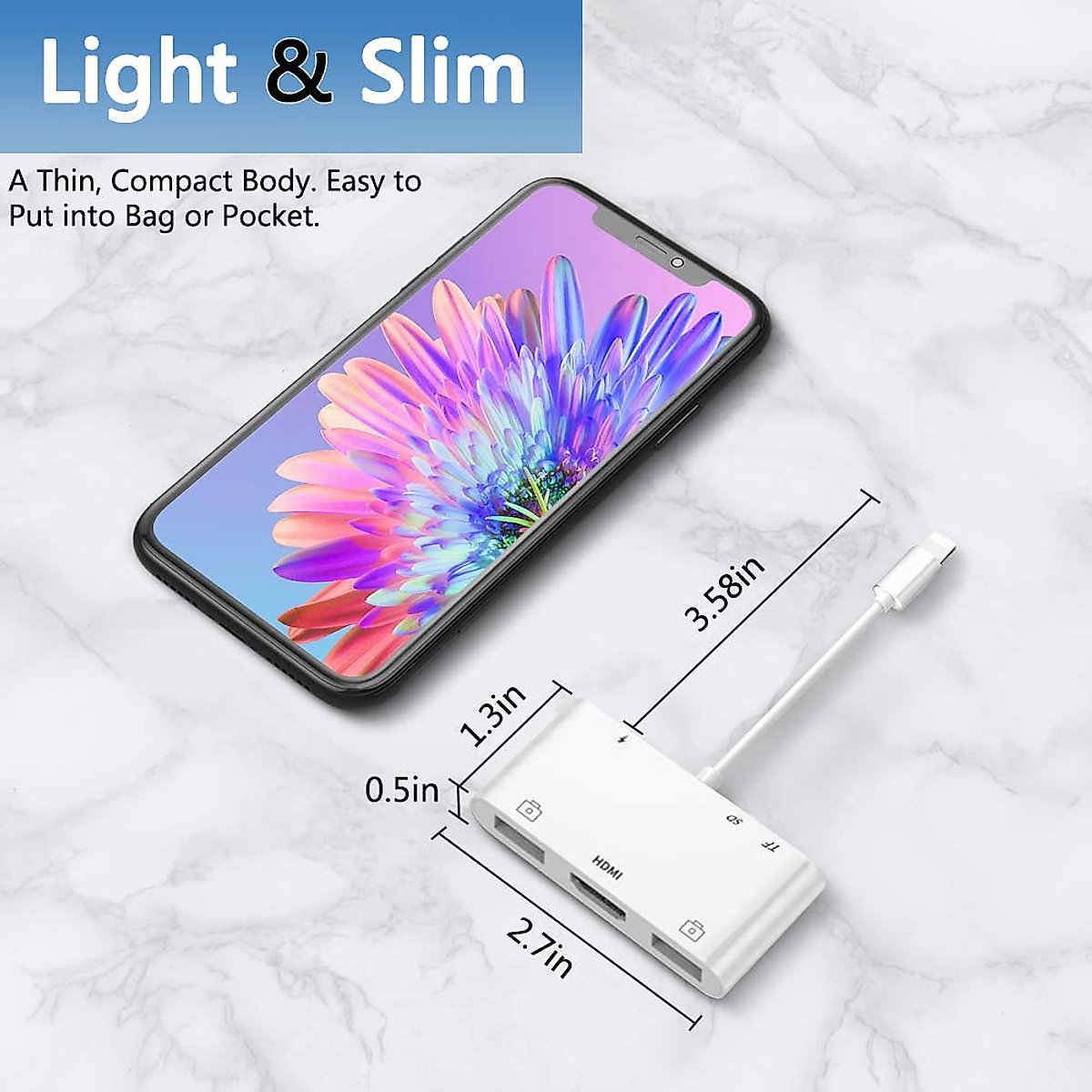 rosyclo Lightning Hub iPad Adapter, 6-in-1 Lightning to HDMI Digital AV Converter, TF & SD Card Reader, USB Camera Adapter, Power Delivery Compatible with iPhone, iPad and More USB Devices